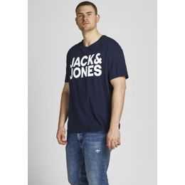 Jack & Jones PlusSize Herren Rundhalsshirt "CORP LOGO TEE", blau, Gr. XXXL, JACK & JONES PLUSSIZE, bedruckt, Single Jersey, Obermaterial: 100% Baumwolle, Shirts