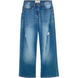 bonprix M&auml;dchen Weite Jeans, blau, Gr. 146, Obermaterial: 82% Baumwolle, 17% Polyester, 1% Elasthan, Jeans, lockere Passform, mit Five-Pocket-Style