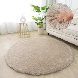 Teppich Bruno Banani, H:30mm &Oslash;:140cm, beige, Kunstfaser, Wohnzimmer, Teppiche, "Dana Teppich, besonders weich und kuschelig, Kundenliebling", uni,