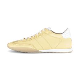 Gabor Damen Sneaker, Gr. 42, gelb, Nappaleder, unifarben mit Farbeinsatz, Schuhe, Freizeitschuh, Halbschuh, Schn&uuml;rschuh mit Ziern&auml;hten
