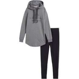 bonprix Damen Jogginganzug "Jogginganzug mit Long-Sweatshirt und Leggings (2-teilig)", grau, Gr. 52, mehrfarbig, Obermaterial: 70% Baumwolle, 30%