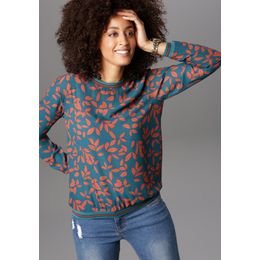 Damen Shirtbluse, gr&uuml;n, Gr. 40, Aniston SELECTED, bedruckt, Web, Obermaterial: 100% Polyester, Blusen, mit sportiven B&uuml;ndchen