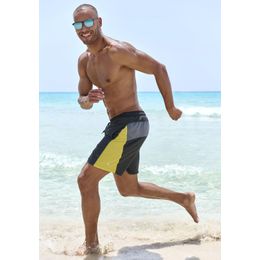 H.I.S. H.I.S Herren Badeshorts, schwarz, Gr. XXL, unifarben mit Farbeins&auml;tzen, Microfaser, Recycling-Polyester, Badehosen, im Colorblocking-Design
