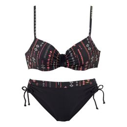 Buffalo Damen B&uuml;gel-Bikini, schwarz, Gr. 40, bedruckt, Polyamid, Bikini-Sets, mit h&ouml;her geschnittener Hose