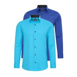 Rusty Neal Herren Langarmhemd, blau, Gr. XXL, unifarben, 60% Baumwolle, 37% Polyester, 3% Elasthan, Hemden, im Slim-Fit geschnitten