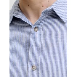 Jack & Jones JACK & JONES Herren Langarmhemd "JJESUMMER LINEN BLEND SHIRT L/S SN", blau, Gr. L, gestreift, Web, Obermaterial: 70% Baumwolle, 30% Leinen, Hemden,