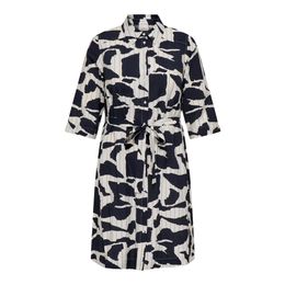 Sommerkleid Only CARMAKOMA "CARMISIA LIFE 3/4 BLK SHIRT DRESS WVN", Damen, Gr. 44, N-Gr, cloud dancer aop:graphic elements, Obermaterial: 83% Viskose, 17% Nylon, bedruckt, regular fit Midi, hoch geschlossener Ausschnitt, Kleider Sommerkleid