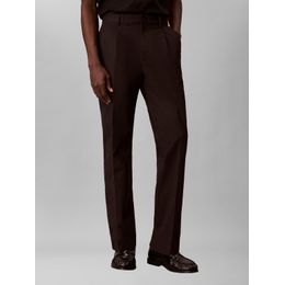 Calvin Klein Herren Chinohose "STRAIGHT PLEATED SATEEN CHINO", braun, Gr. 34, unifarben, Web, Obermaterial: 97% Baumwolle, 3% Elasthan, Hosen, mit