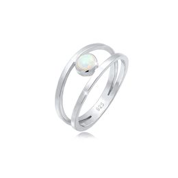 Elli Damen Fingerring "Bandring Zweireihig Synthetischer Opal Wei&szlig; 925 Sterling Silber", 54mm,mit Steinen, Silber 925 (Sterlingsilber), 3mm, silber,