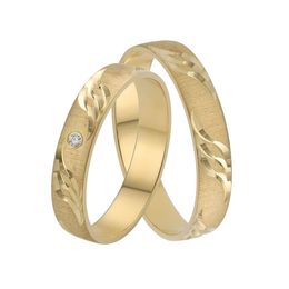 Firetti Damen Trauring "Schmuck Geschenk Gold 375 Hochzeit Ehering "LIEBE" Welle", 17,5, 0,01 SI = kleine Einschl&uuml;sse mit Brillant, Gelbgold 585,