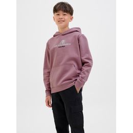 Jack & Jones Jungen Kapuzensweatshirt "JCOTIER FRONT PRINT SWEAT HOOD JNR", lila, Gr. 176, JACK & JONES JUNIOR, bedruckt, angeraute Sweatware, Obermaterial: 70%