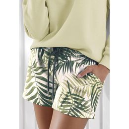 Lascana Damen Sweatshorts, Gr. 32, gr&uuml;n, Sweatware, Obermaterial: 60% Baumwolle, 40% Polyester, gemustert, Hosen, Loungeshorts im sch&ouml;nen