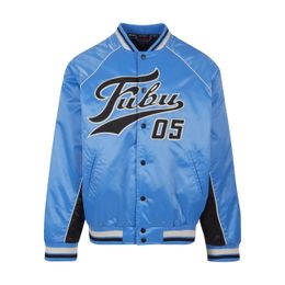 Fubu Damen Bomberjacke "Fubu Herren FM241-012-1 Fubu Varsity Satin Raglan Bomber Jacket"light blau, schwarz, creme, Gr. S, mehrfarbig, 100% Polyamid,