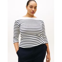Damen T-Shirt "CRV SLIM CODY BOAT-NK 3/4SLV", schwarz-wei&szlig;, Gr. 50, Tommy Hilfiger Curve, gestreift, Single Jersey, Obermaterial: 100% Baumwolle,