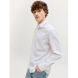 Jack & Jones JACK & JONES Herren Langarmhemd "JJESUMMER LINEN BLEND SHIRT L/S SN", wei&szlig;, Gr. L, unifarben, Web, Obermaterial: 70% Baumwolle, 30% Leinen, Hemden,