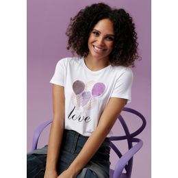 Aniston CASUAL Damen T-Shirt, bunt, Gr. 36, Glitzermuster, bedruckt, Single Jersey, Obermaterial: 95% Viskose, 5% Elasthan, Shirts, mit Luftballons