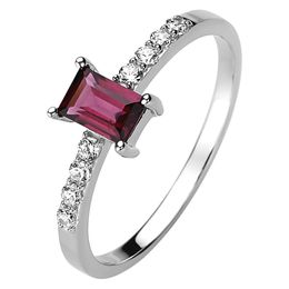 Jobo Damen Fingerring, 50, Silber 925 (Sterlingsilber), rot, Silber 925 (Sterlingsilber), Fingerringe, 925 Silber mit Rhodolith und 8 Zirkonia