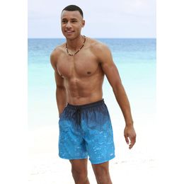 H.I.S. H.I.S Herren Badeshorts, blau, Gr. M, Farbverlauf, bedruckt, Microfaser, Recycling-Polyester, Badehosen, mit Farbverlauf