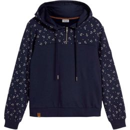 bonprix Damen Hoodie "Kapuzensweatshirt mit Rei&szlig;verschluss aus reiner Baumwolle", blau, Gr. 56, bedruckt, Sweatware, Obermaterial: 100% Baumwolle.