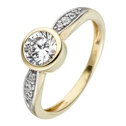 Jobo Damen Goldring, 50, Gelbgold 375, gelb, Gelbgold 375, Fingerringe, 375 Gold bicolor mit Zirkonia