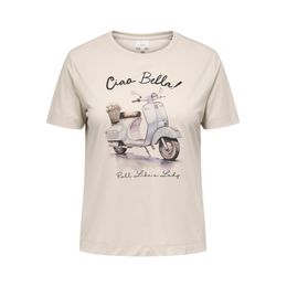Only CARMAKOMA Damen T-Shirt "CARNIKO LIFE S/S O-NECK REG TEE JRS"oatmeal print:scooter, Gr. XL, bedruckt, Jersey, Obermaterial: 70% Modal, 30%