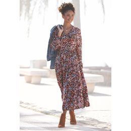 Lascana Damen Maxikleid "mit Bl&uuml;mchenprint und V-Ausschnitt aus Viskose, locker bequemer Look", bunt, Gr. 40, bedruckt, gebl&uuml;mt, Web, Obermaterial: