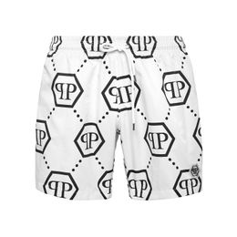 Philipp Plein Herren Badehose "Monogram"01, wei&szlig;, Gr. XXXL, Obermaterial: 100% Polyester, Badehosen