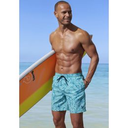 Bruno Banani Herren Badeshorts "Riley", blau, Gr. S, bedruckt, Microfaser, Recycling-Polyester, Badehosen, mit Logodruck