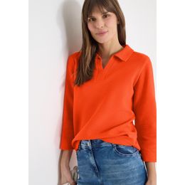 Cecil Damen 3/4-Arm-Shirtcherry tomato orange, Gr. S, unifarben, Web, Obermaterial: 95% Baumwolle, 5% Elasthan, Shirts, mit Polokragen