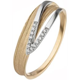 Jobo Damen Fingerring, 60, P1 = bei 10-facher Vergr&ouml;&szlig;erung erkennbare Einschl&uuml;sse, Diamanten Gelbgold 585 Wei&szlig;gold 585, gelb, Diamanten, Gelbgold