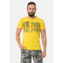 Cipo & Baxx CIPO & BAXX Herren T-Shirt "T-Shirt", gelb, Gr. L, bedruckt, 95% Baumwolle, 5% Elasthan, Shirts, mit New York-Motiv