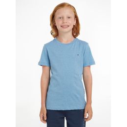 Tommy Hilfiger Jungen T-Shirt "BOYS BASIC CN KNIT", blau, Basic, Gr. 14, meliert, Jersey, Obermaterial: 100% Baumwolle, Shirts, f&uuml;r Kinder bis 16