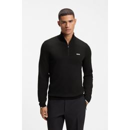 BOSS Green Herren Strickpullover, schwarz, Gr. XXL, unifarben, Strick, Obermaterial: 100% Baumwolle, Pullover, Stehkragen mit Rei&szlig;verschluss, Regular