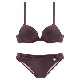 s.Oliver Damen Push-Up-Bikini, braun, Gr. 34, unifarben, Microfaser, Polyamid, Bikini-Sets, mit Zierring an der Hose