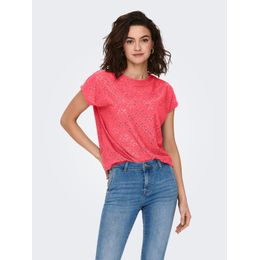 Kurzarmshirt Only "ONLSMILLA LIFE S/S TOP JRS NOOS", Damen, Gr. M, sun kissed coral, Jersey, Obermaterial: 95% Polyester, 5% Elasthan, unifarben, regular fit normal, Rundhals, Shirts, regular fit, modisch, Single Jersey, Materialmix, Rundhals