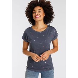 Kangaroos Damen Print-Shirt, blau, Gr. 40, bedruckt, kontrastfarbene Details, Single Jersey, Obermaterial: 50% Baumwolle, 50% Modal, Shirts,