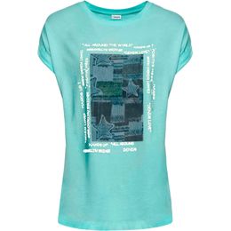 bonprix Damen T-Shirt, blau, Gr. 40, Obermaterial: 50% Baumwolle, 50% Viskose, Shirts, Regular Fit, Kurzarm-Design, aus Viskose-Mix