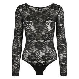 Urban Classics Damen Body "Urban Classics Damen Ladies Lace Longsleeve Body"schwarz, Gr. XL, 91% Polyamid, 9% Elasthan, Bodys