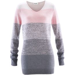 bonprix Damen Longpullover "Long-Pullover mit Cashmere-Anteil", rosa, Gr. 44, gestreift, Strick, Obermaterial: 40% Viskose, 30% Polyamid, 25%