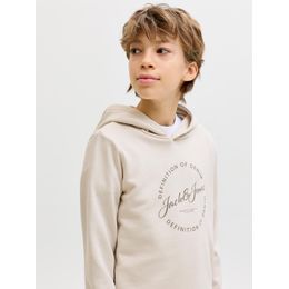 Jack & Jones Kinder Kapuzensweatshirt "JJGRAYSON SWEAT HOOD JNR", beige, Gr. 128, JACK & JONES JUNIOR, bedruckt, angeraute Sweatware, Obermaterial: 60% Polyester,