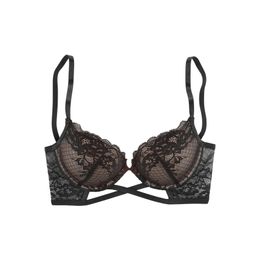 JETTE Damen Push-up-BH, Gr. 85, braun, Spitze, Obermaterial: 60% Polyamid, 35% Polyester, 5% Elasthan, BHs, mit extra dicken Kissen f&uuml;r maximales