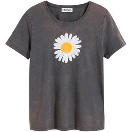 bonprix Damen T-Shirt "T-Shirt aus reiner Baumwolle", grau, Gr. 40, bedruckt, unifarben, washed, Jersey, Obermaterial: 100% Baumwolle, Shirts, Slim