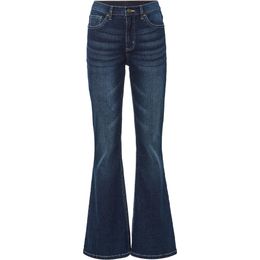 bonprix Damen Schlagjeans, blau, Gr. 40, unifarben, Denim/Jeans, Obermaterial: 76% Baumwolle, 16% Polyester, 7% Viskose, 1% Elasthan, Jeans, Regular