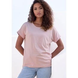 Damen T-Shirt "mit dezentem Logoprint hinten", lila, Gr. M, Copenhagen Studios, unifarben, Single Jersey, Obermaterial: 100% Baumwolle, Shirts, aus