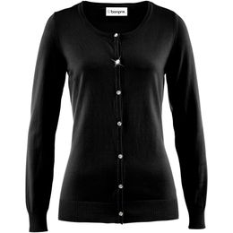 bonprix Damen Strickjacke "Enge Feinstrickjacke", schwarz, Gr. 36, Obermaterial: 70% Baumwolle, 30% Polyamid, Strickjacken, schmale Passform,