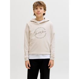 Jack & Jones Kinder Kapuzensweatshirt "JJGRAYSON SWEAT HOOD JNR"moonbeam, Gr. 140, JACK & JONES JUNIOR, bedruckt, angeraute Sweatware, Obermaterial: 60%