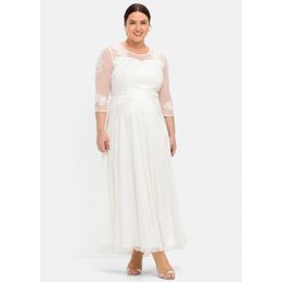 sheego Damen Abendkleid "Abendkleid", wei&szlig;, Gr. 50, unifarben, 100% Polyester, Kleider