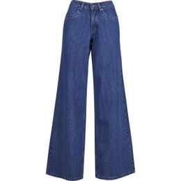 Urban Classics Damen Bequeme Jeans "Urban Classics Damen Ladies Mid Waist Wide Denim"midindigo washed, Gr. 27, unifarben, 100% Baumwolle, Jeans