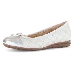 Gabor Damen Ballerina "Florenz", Gr. 44, silber, Kalbsleder, Schuhe, Halbschuh, Schlupfschuh, Businessschuh, Ziersteppungen, Weite G