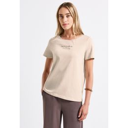 Street One Damen T-Shirt, beige, Gr. 34, bedruckt, Web, 100% Baumwolle, Shirts, aus reiner Baumwolle